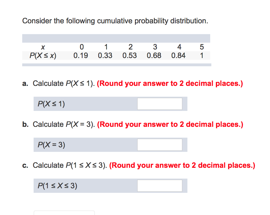 Solved Consider the following cumulative probability | Chegg.com