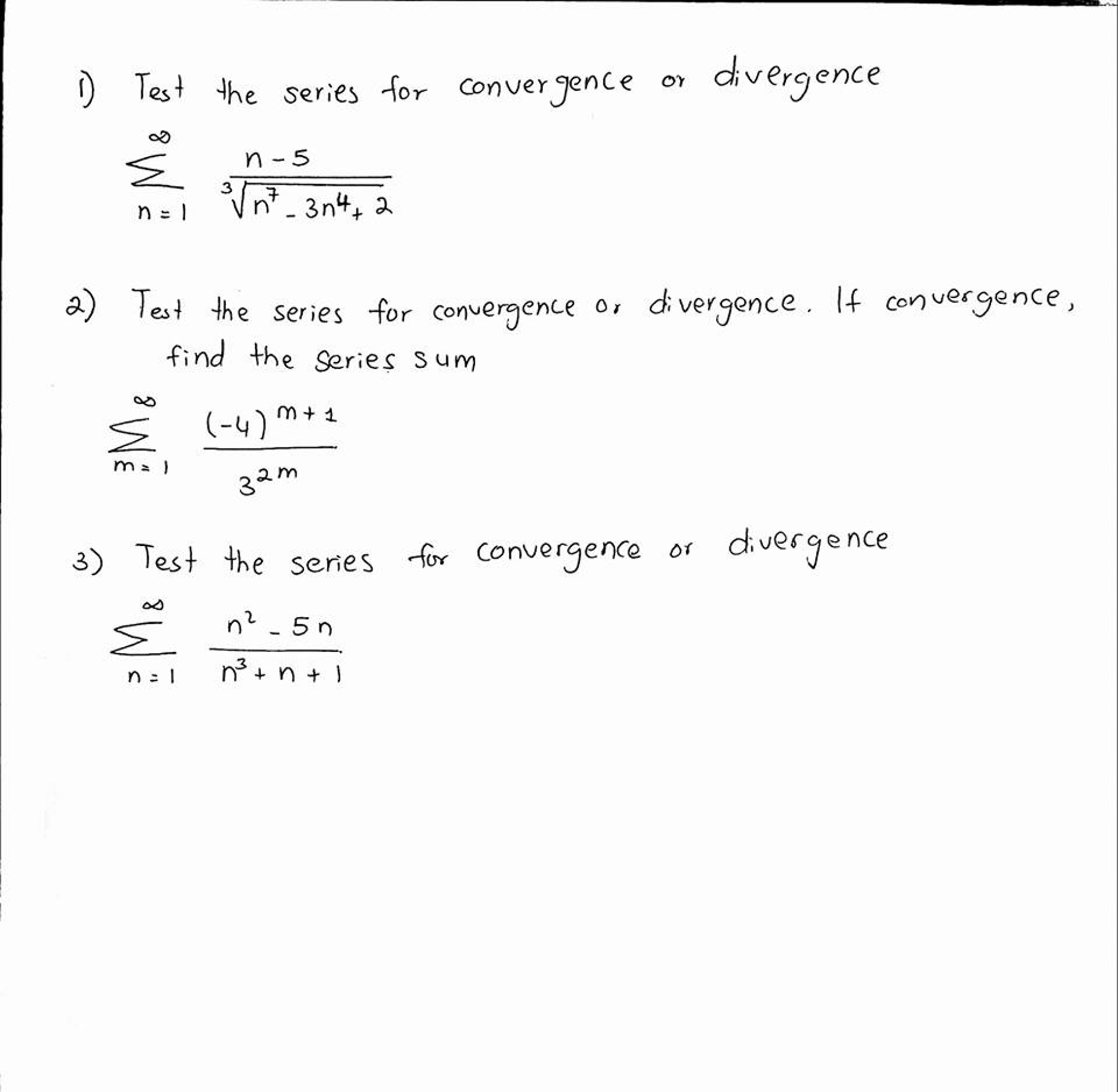 Solved Test the series for convergence or divergence. | Chegg.com