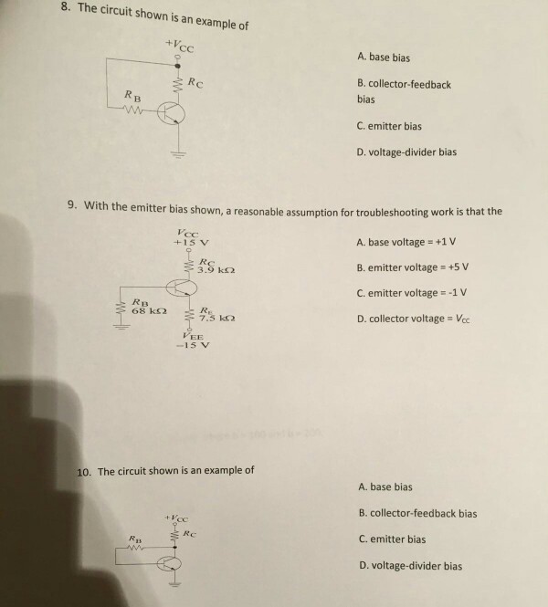 Solved The circuit shown example of base bias | Chegg.com