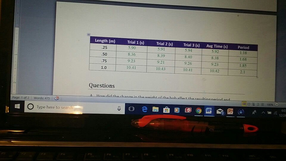 Solved し0 Part 4: Calculations 13. Solve the pendulum | Chegg.com