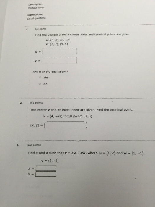 Solved Find the vectors u and v whose initial and terminal | Chegg.com