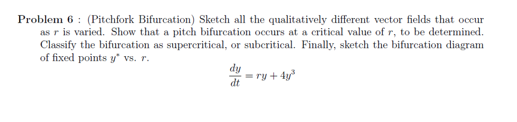 Solved Problem 6 (Pitchfork Bifurcation) Sketch all the | Chegg.com