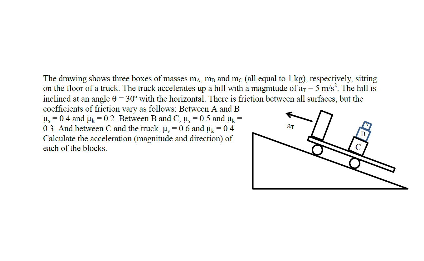 Solved The drawing shows three boxes of masses m_A, me and | Chegg.com