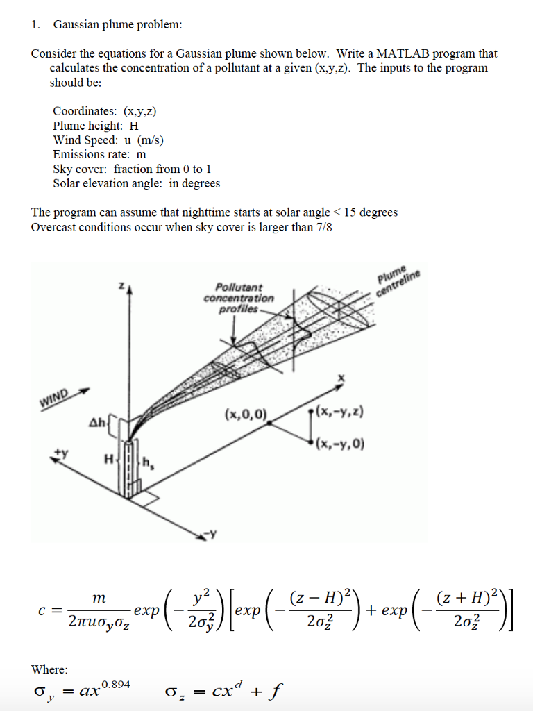 1. Gaussian plume problem Consider the equations for | Chegg.com