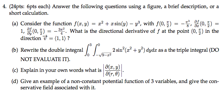 Solved 4. (24pts: 6pts each) Answer the following questions | Chegg.com