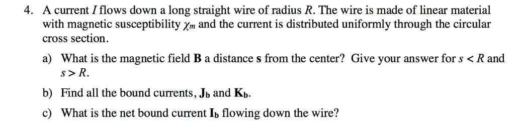 Solved A current I flows down a long straight wire of radius | Chegg.com