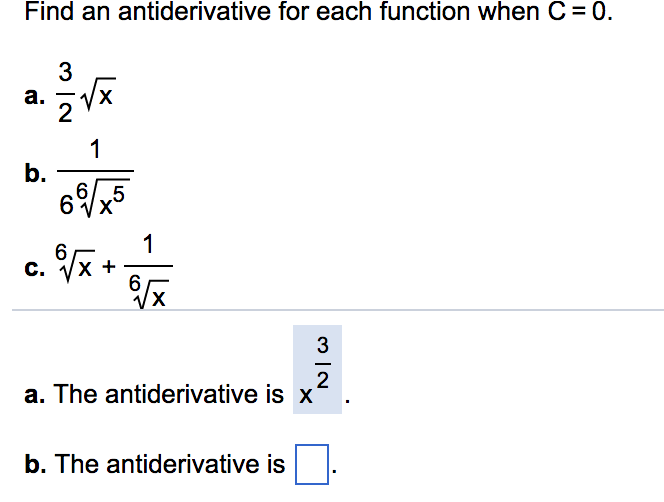 Solved Find an antiderivative for each function when C= 0. 3 | Chegg.com