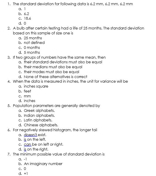 Solved 1. The standard deviation for following data is 6.2 | Chegg.com