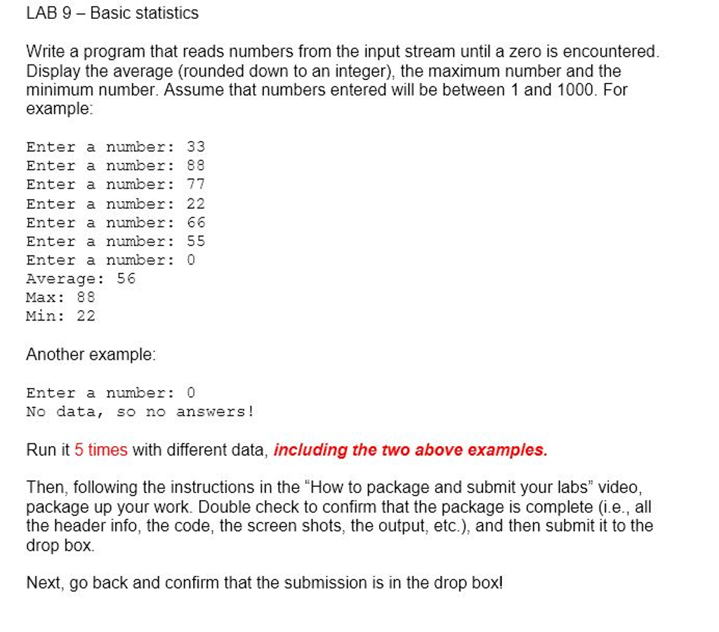 Solved LAB 9 Basic statistics Write a program that reads | Chegg.com