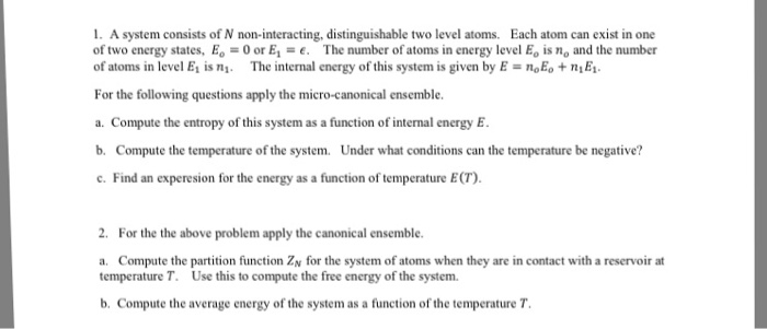 Solved A system consists of N non-interacting, | Chegg.com