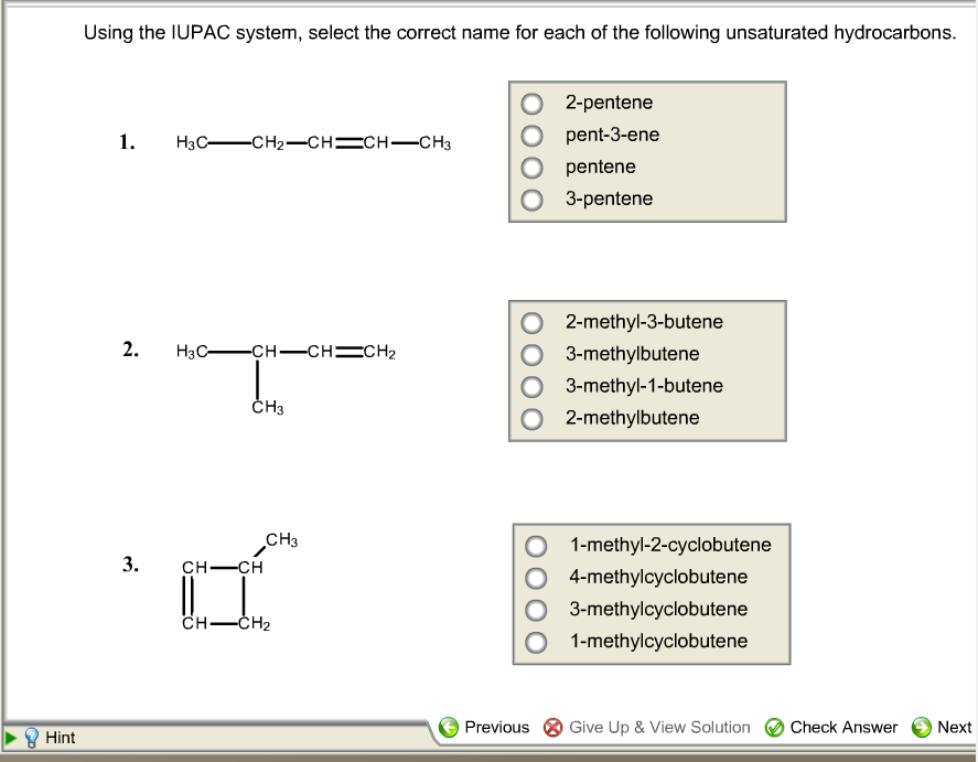 Solved Using The Iupac System Select The Correct Name For