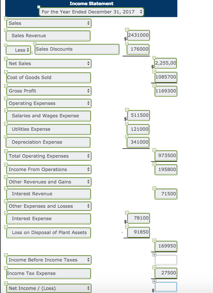 Solved Income Statement For the Year Ended December 31, 2017 | Chegg.com