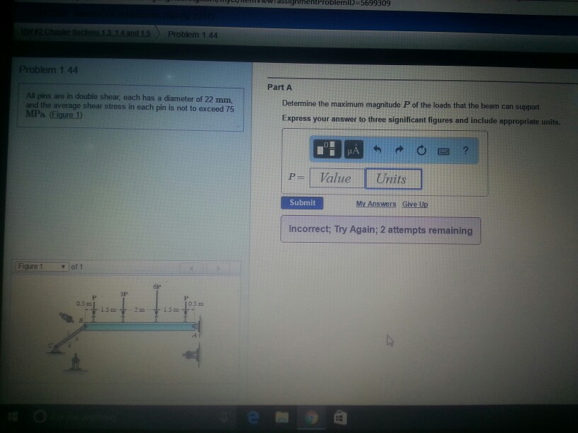 Solved All pins are in double shear each has a diameter of | Chegg.com