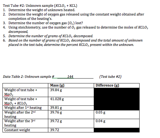Solved Unknown sample (KCLO_3 + KCL) Determine the weight | Chegg.com