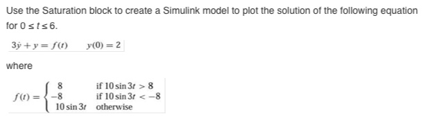Use the Saturation block to create a Simulink model | Chegg.com