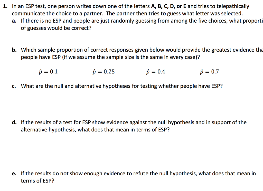 Solved In an ESP test, one person writes down one of the | Chegg.com