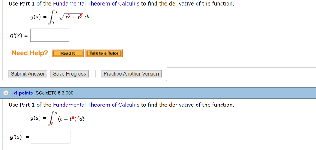 Solved Use Part 1 of the Fundamental Theorem of Calculus to | Chegg.com