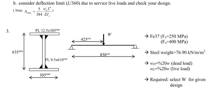 Solved USE ONLY LRFD IN SOLUTION. consider deflection limit | Chegg.com