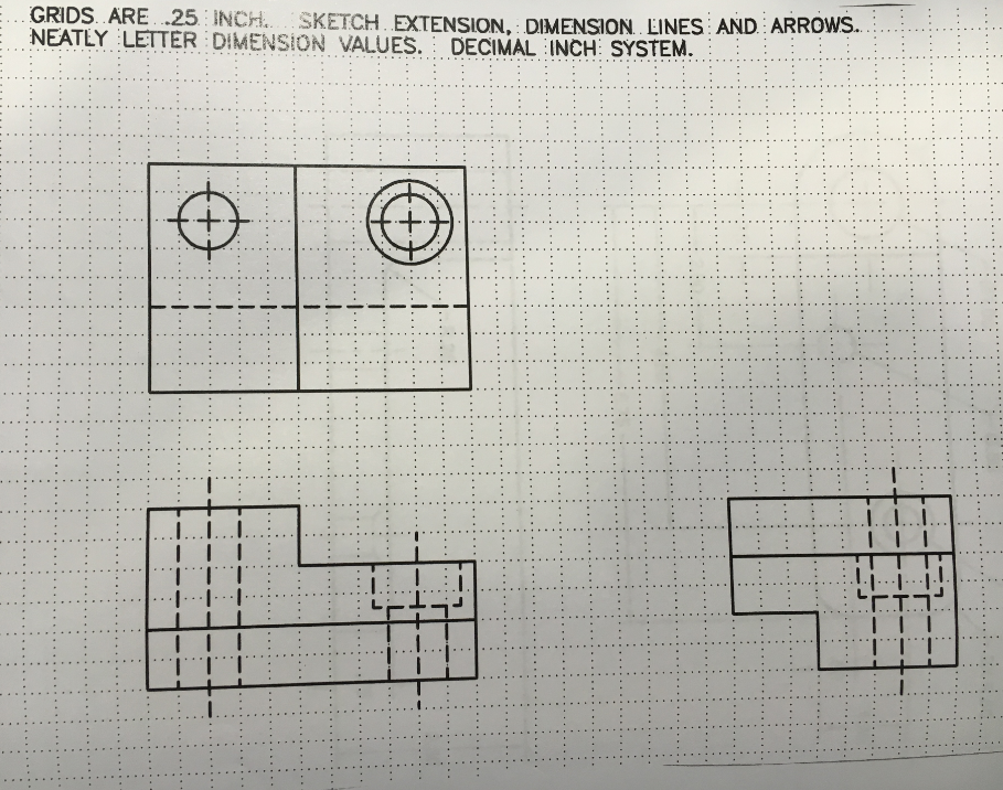 Solved Grids are 25 inch. Sketch extension, dimension lines | Chegg.com
