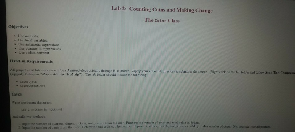 Solved Lab 2: Counting Coins and Making Change The Coins | Chegg.com