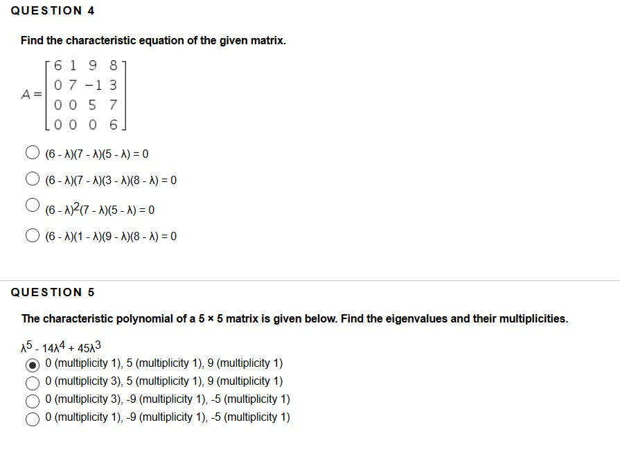 Solved Find the characteristic equation of the given matrix. | Chegg.com