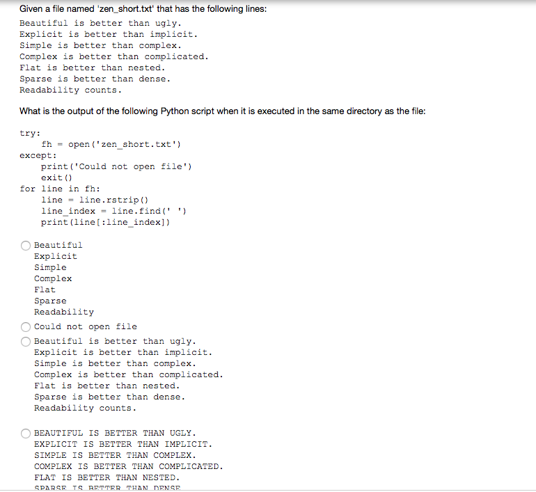 Solved Given a file named 'zen short.txt' that has the | Chegg.com