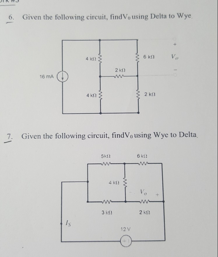 Solved 6. Given the following circuit, find Vo using Delta | Chegg.com