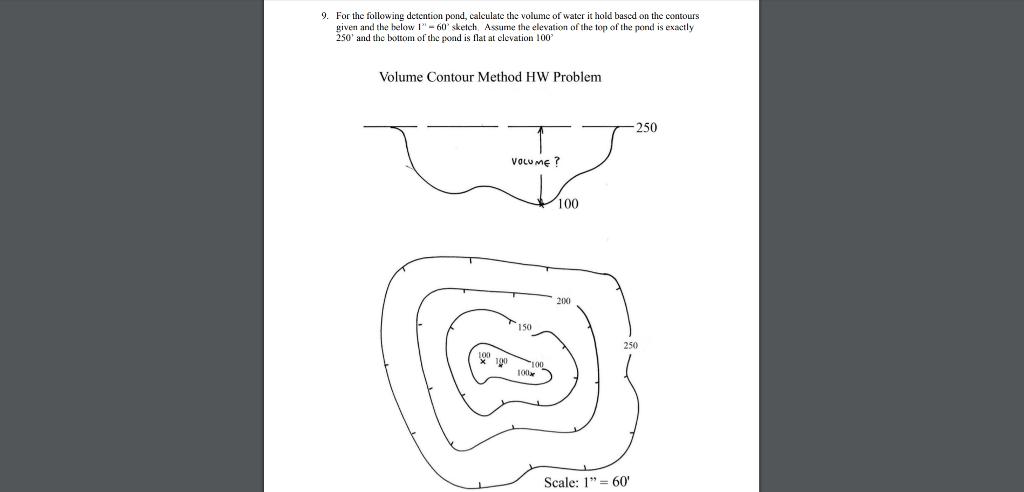 Solved 9. For the following detention pond, calculate the | Chegg.com