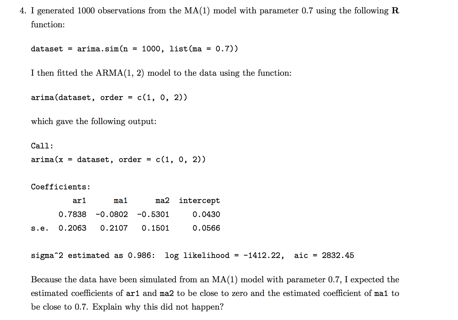 4. I generated 1000 observations from the MA(1) model | Chegg.com