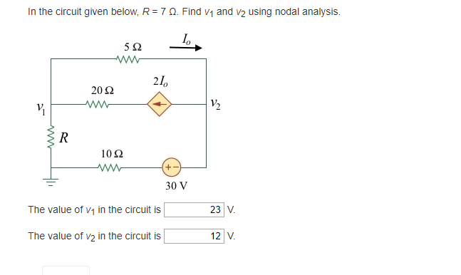 Solved in the circuit given below, R= 7 Ω. Find v1 and V2 | Chegg.com