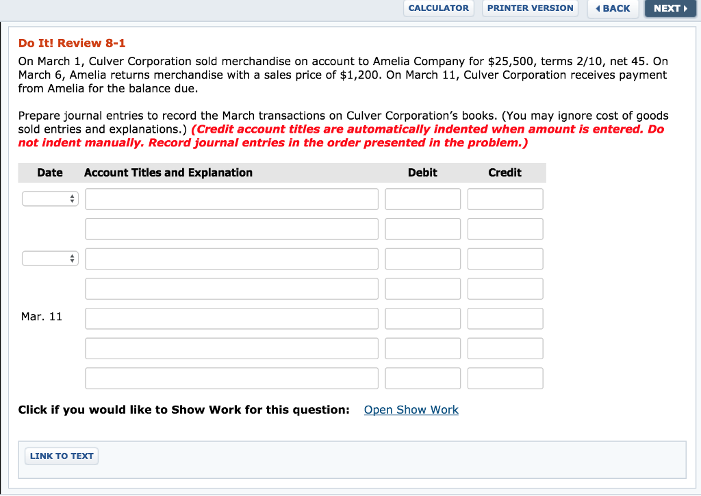 Solved CALCULATOR PRINTER VERSION BACK NEXT Do It! Review | Chegg.com