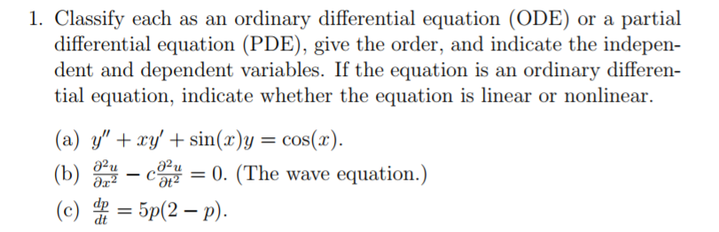 Solved Classify each as an ordinary differential equation | Chegg.com