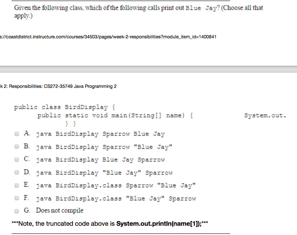 Solved Given the following class, which of the following | Chegg.com