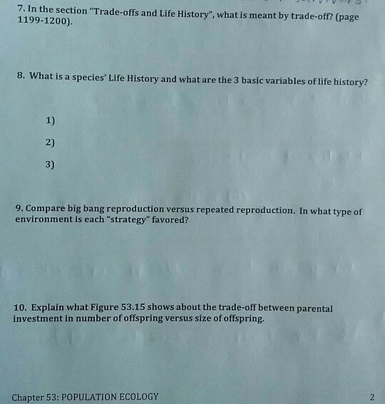 Solved 7. In the section "Trade-offs and Life History", what | Chegg.com