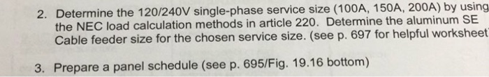 2. Determine the 120/240v single-phase service size | Chegg.com