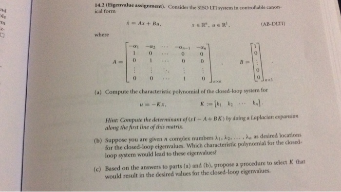 Solved 14.2 (Eigenvalue assignment). Consider the sIso ITI | Chegg.com