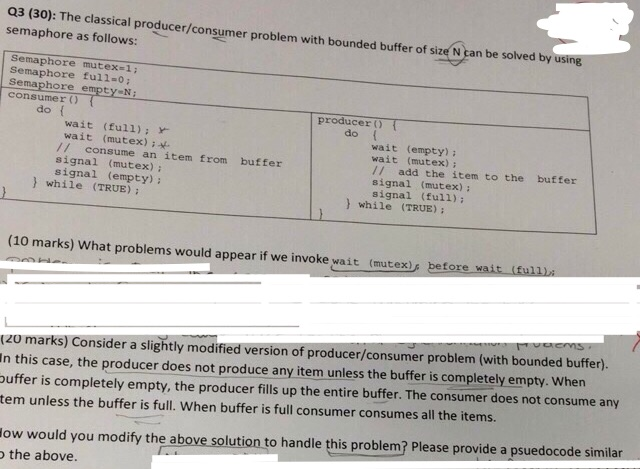 Solved Q3 (30): The classical producer/consumer problem with | Chegg.com