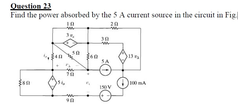 Solved Find the power absorbed by the 5 A current source in | Chegg.com