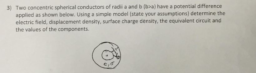 Solved 3) Two concentric spherical conductors of radii a and | Chegg.com