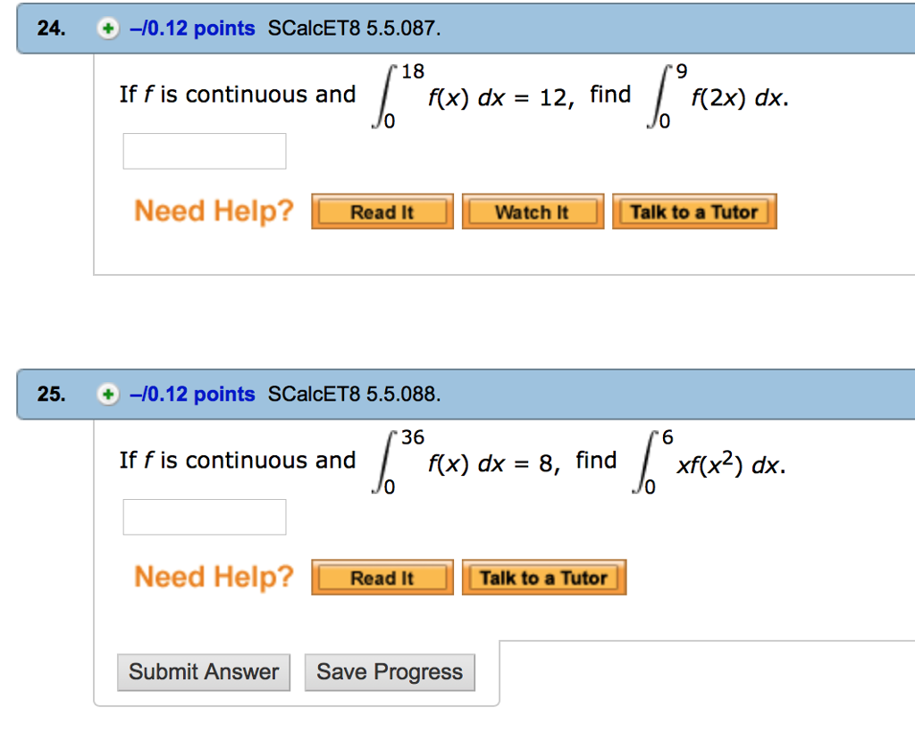 Solved 24" +-/0.12 points SCalcET8 5.5.087 9r2x) dx. r18 If | Chegg.com