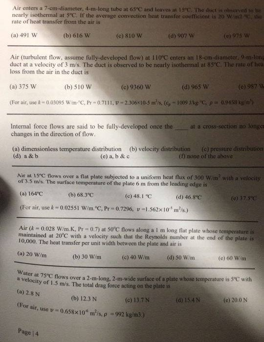 Solved Air enters a 7-cm-diameter, 4-m-long tube at 65 | Chegg.com