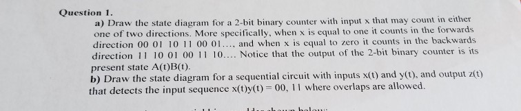 Solved Question 1 a) Draw the state diagram for a 2-bit | Chegg.com
