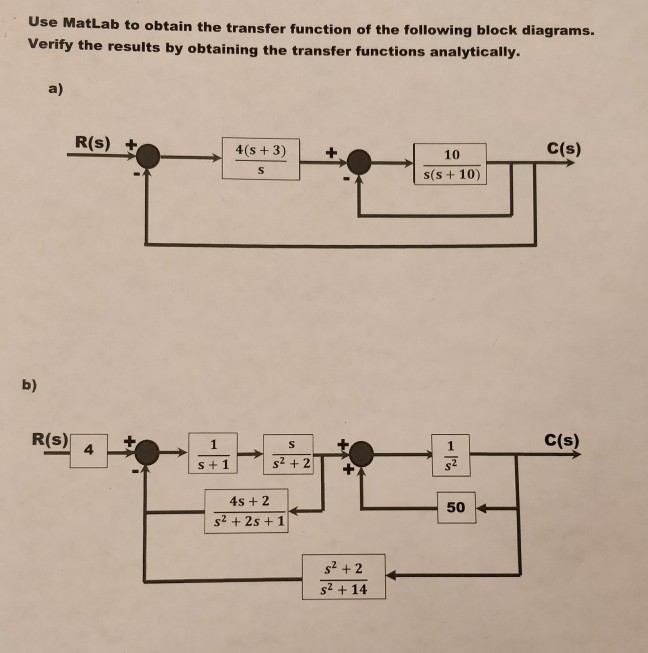 Solved Use Matlab To Obtain The Transfer Function Of The