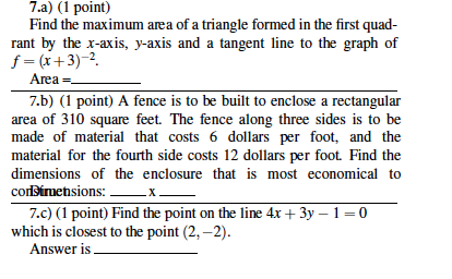 Solved 7.a) (1 point) Find the maximum area of a triangle | Chegg.com