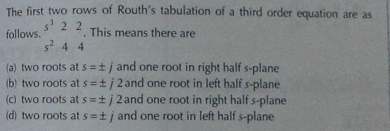 Solved The First Two Rows Of Rouths Tabulation Of A Third 