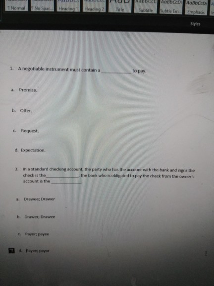 Solved Normal No Title Subtitle Subtle Em.. Emphasis Styles | Chegg.com