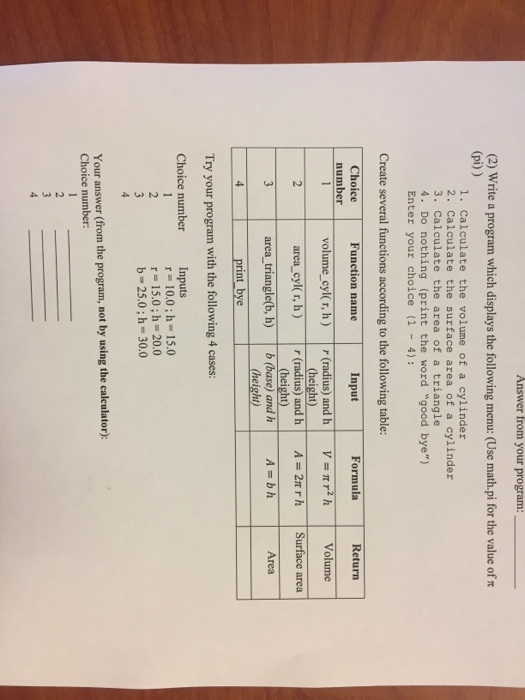 Solved Write a program which displays the following menu: | Chegg.com