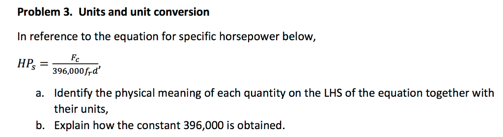 Solved In reference to the equation for specific horsepower | Chegg.com