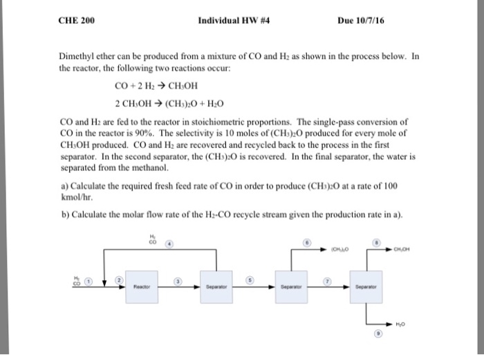 Solved Dimethyl ether can be produced from a mixture of CO | Chegg.com