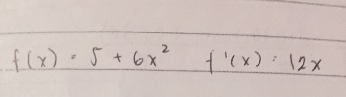 Solved Definition of a derivative f(x) = 5 + 6x^2 f'(x) = | Chegg.com